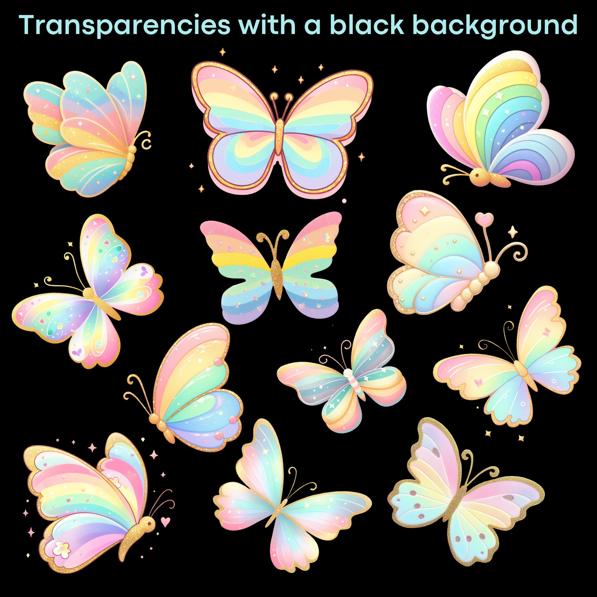 Cute Butterfly Clipart, Pastel Rainbow Butterfly PNG Bundle ...