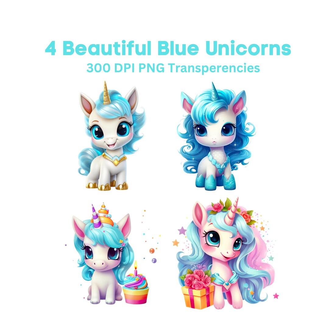 Unicorn Clipart Bundle Blue Unicorn PNG Images Kawaii - Etsy Australia
