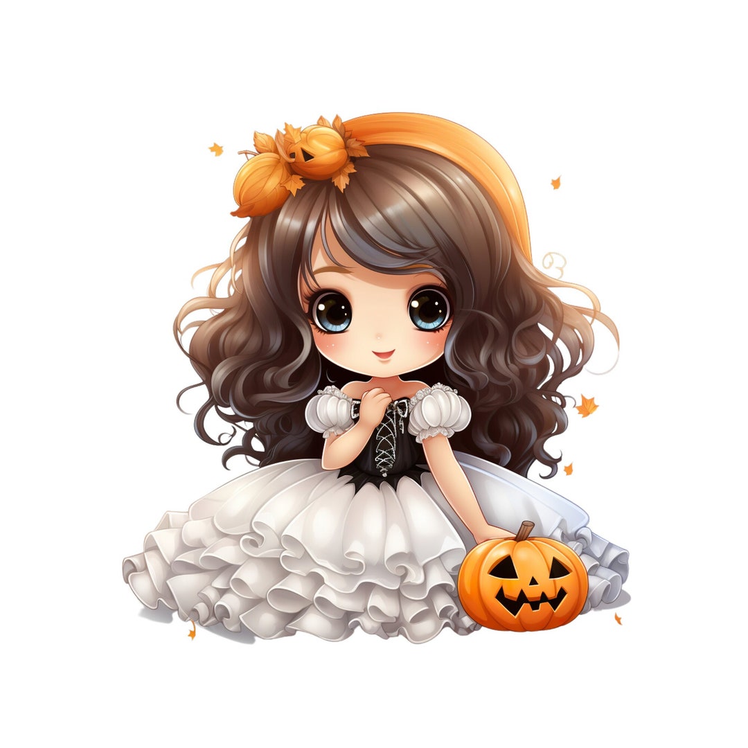 Cute Halloween Clipart, Halloween Kawaii Girl, Instant Download ...
