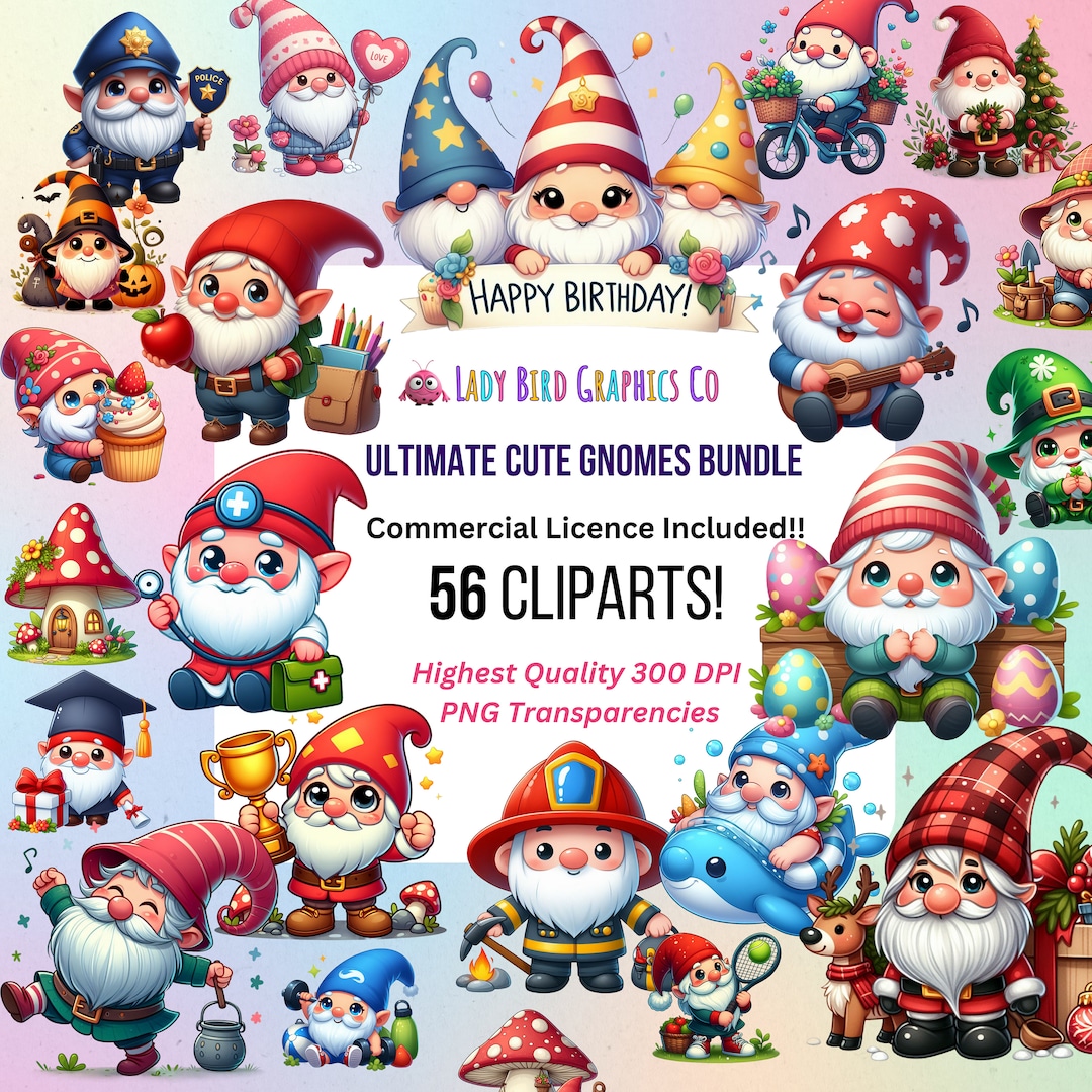 Cute Gnome Clipart Bundle, Large Bundle PNG Garden Gnomes ...