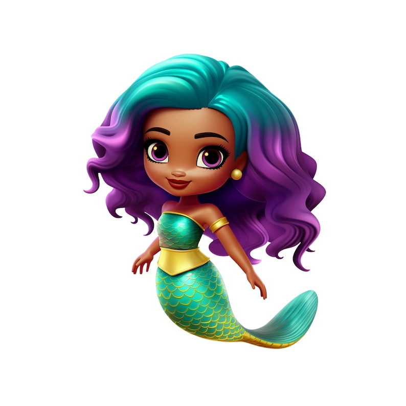Cute Mermaid Clipart, Mermaid PNG Instant Download Transparency, Under ...
