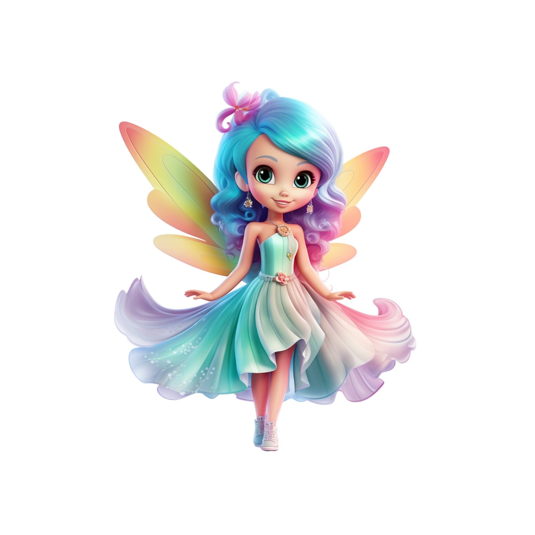 Cute Fairy Clipart, Rainbow Fairy PNG Instant Download, Cute Fairy ...