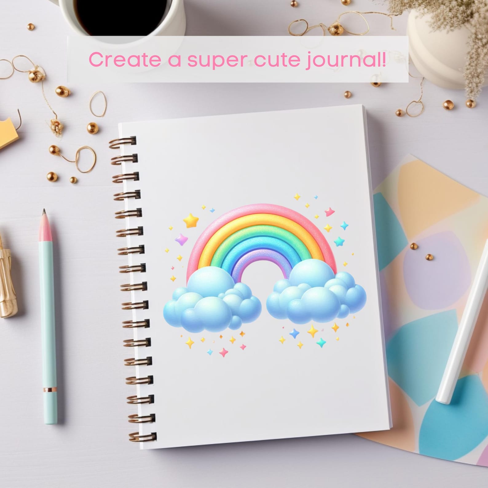 Cute Rainbow Clipart, Glitter Rainbow PNG Instant Download Transparency ...