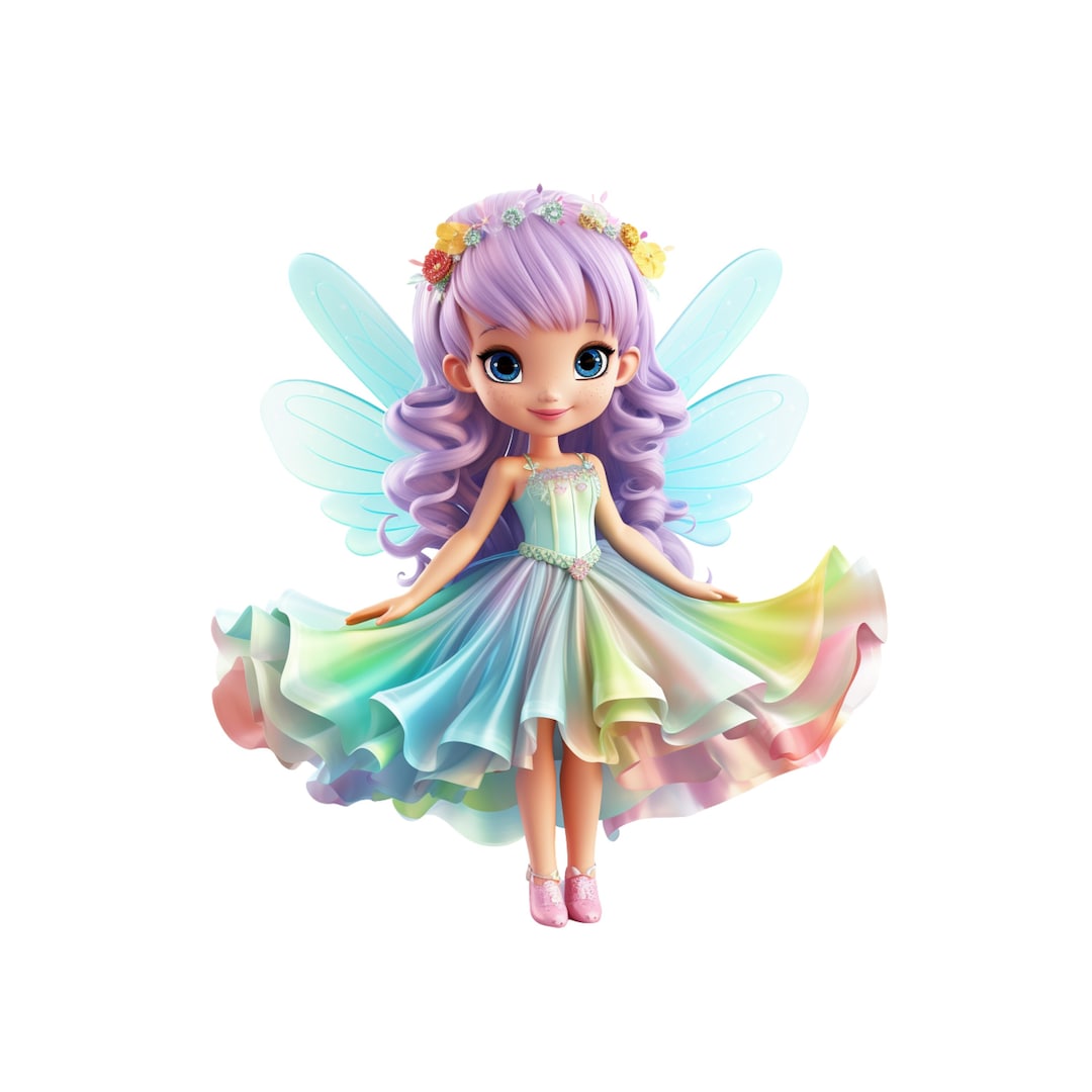 Cute Fairy Clipart, Rainbow Fairy PNG Instant Download, Cute Fairy ...
