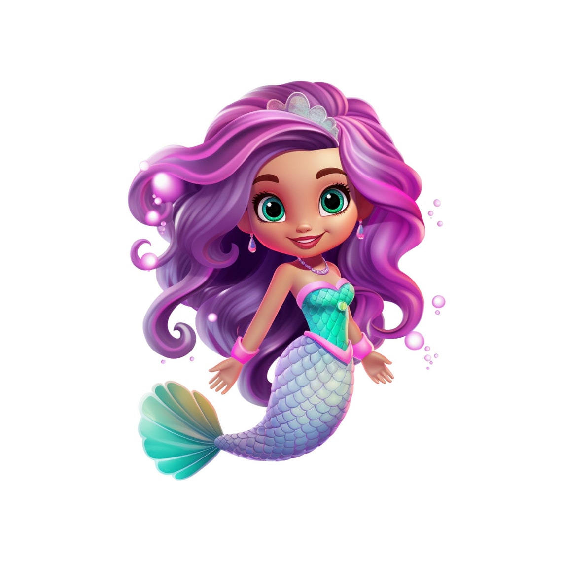 Cute Mermaid Clipart PNG, Mermaid Princess Instant Download ...