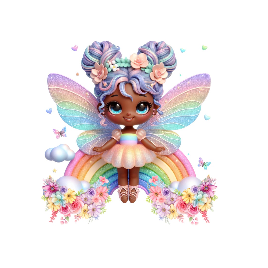 Cute Fairy Clipart, Afro Fairy PNG Digital Download, Rainbow Fairy ...