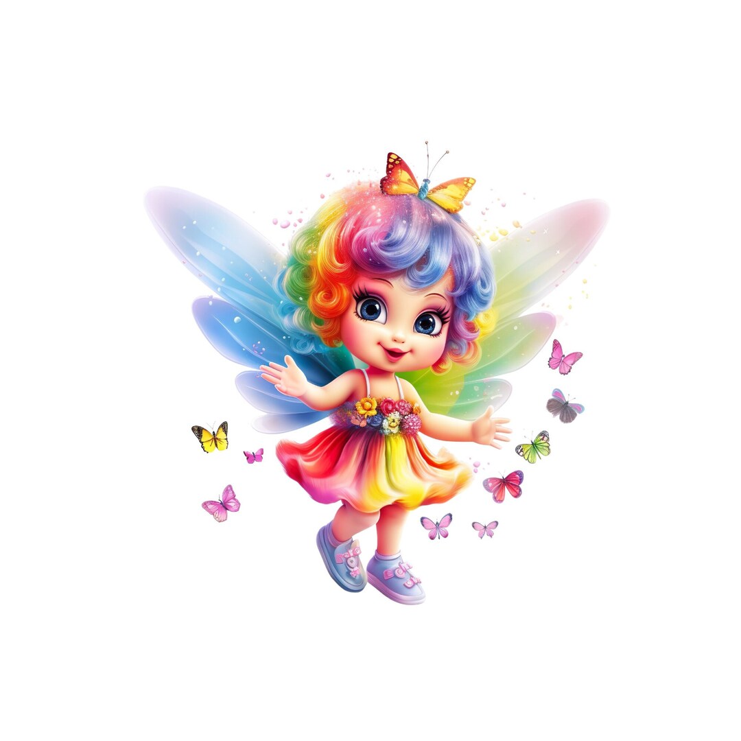 Super Bright Baby Rainbow Fairy With Butterflies, PNG and Jpeg Graphic ...