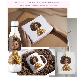Cute Princess Clipart, Cute Afro Princess PNG Instant Download, Gold ...