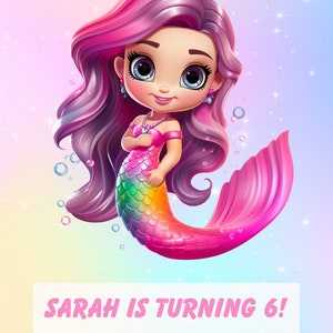 Mermaid, Cute Rainbow Pink Mermaid Clipart PNG, Under the Sea Instant ...