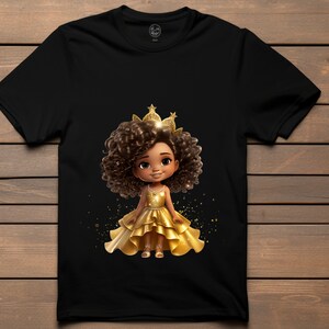 Cute Princess Clipart, Cute Afro Princess PNG Instant Download, Gold ...