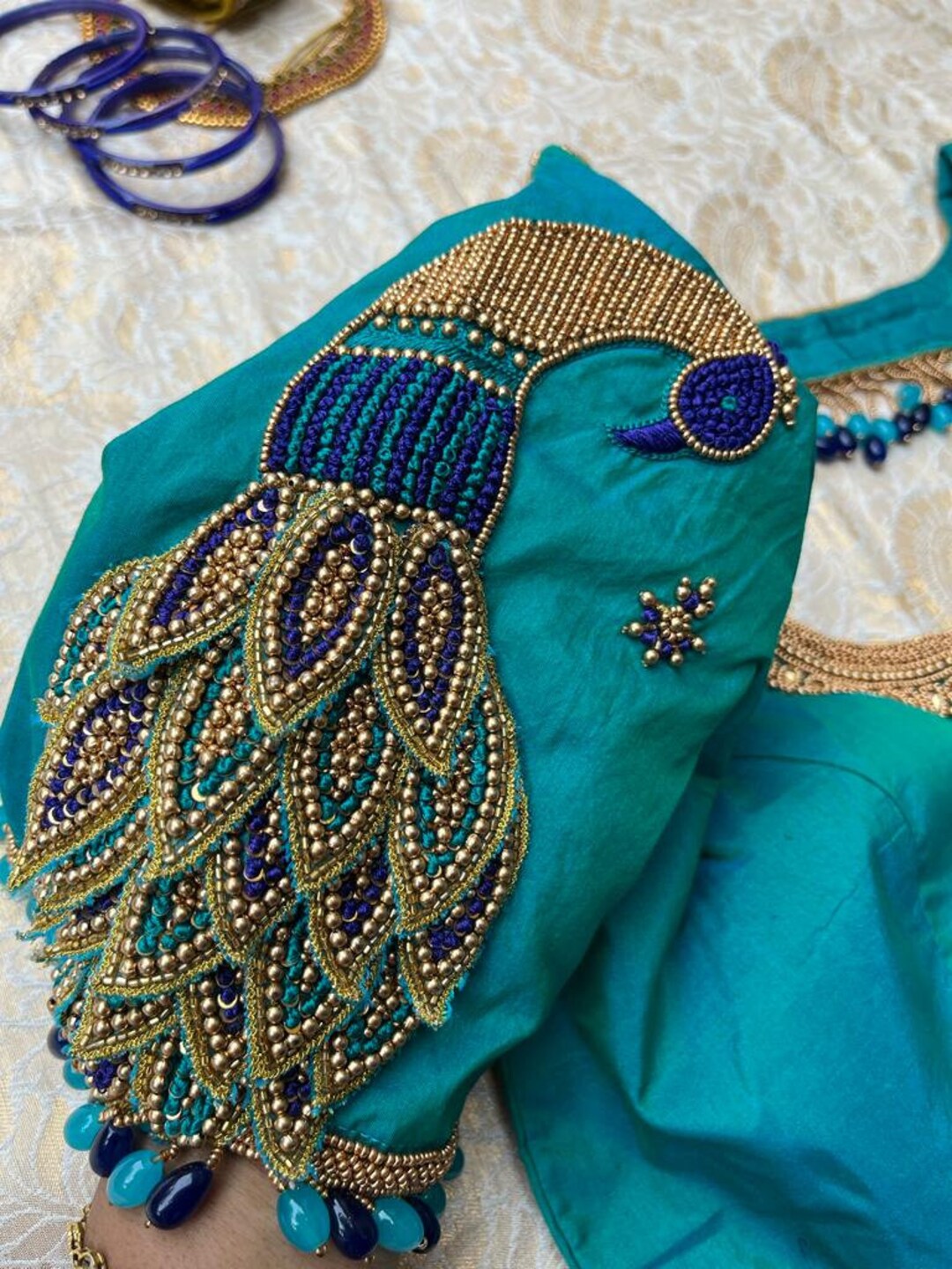 3D Peacock Maggam Work Blouse With Beads, Zardosi and Knot Work. - Etsy