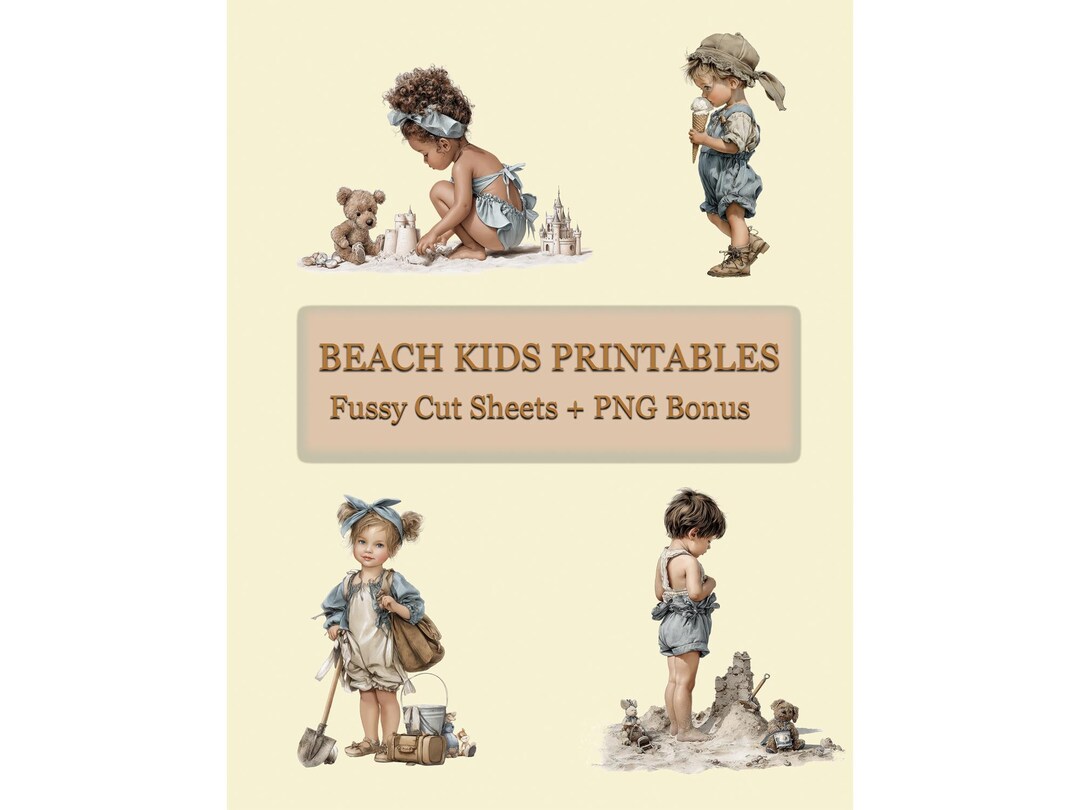 Beach Kids Printable Sheets | Fussy Cut Children | Junk Journal ...