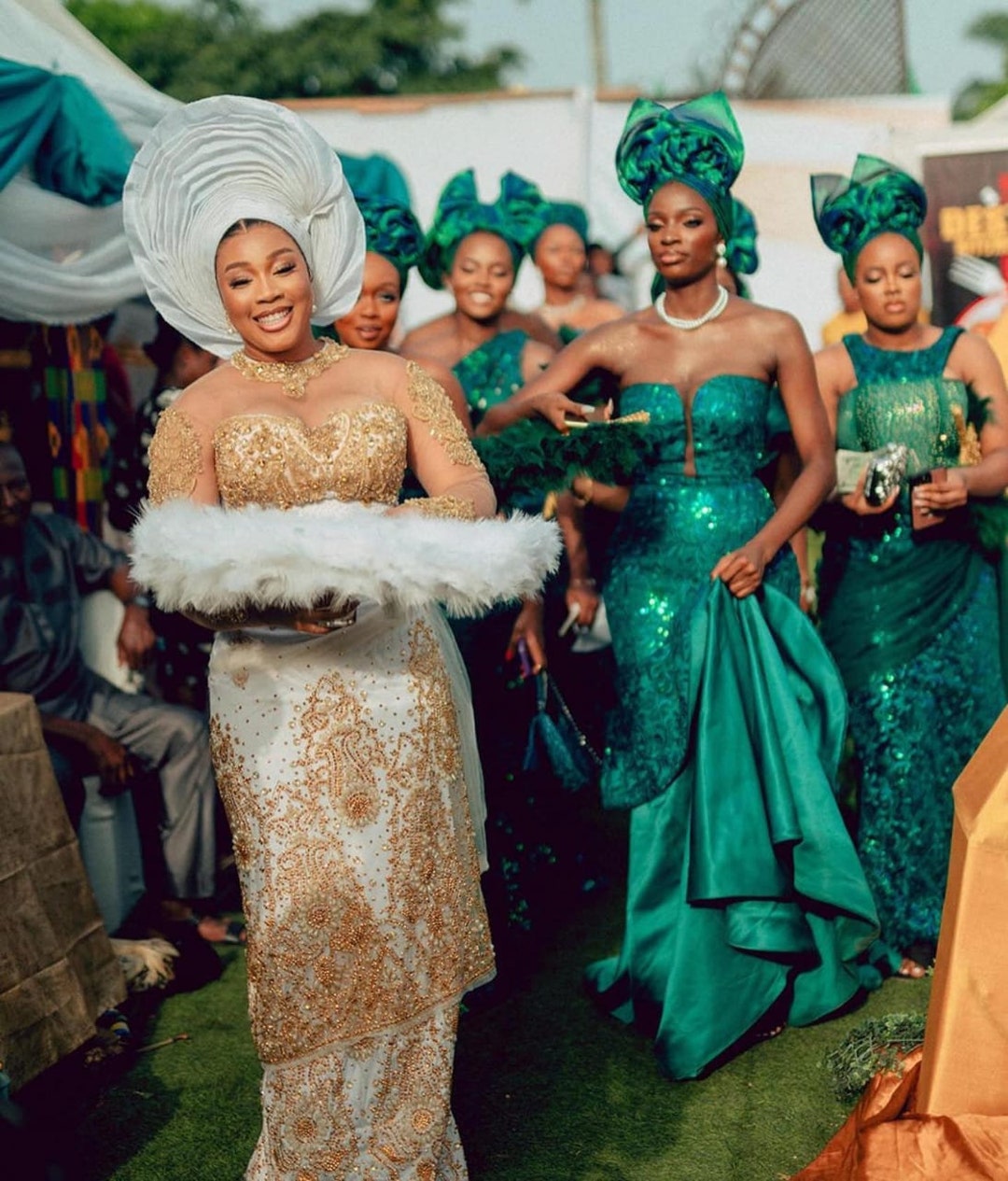 White and Gold George Bridal Dress Igbo Wedding Dress for - Etsy