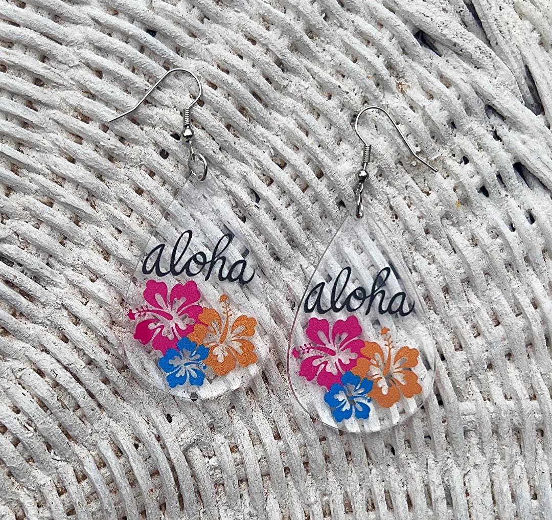 Aloha Hibiscus Floral Summer Acrylic Resin Earrings - Etsy