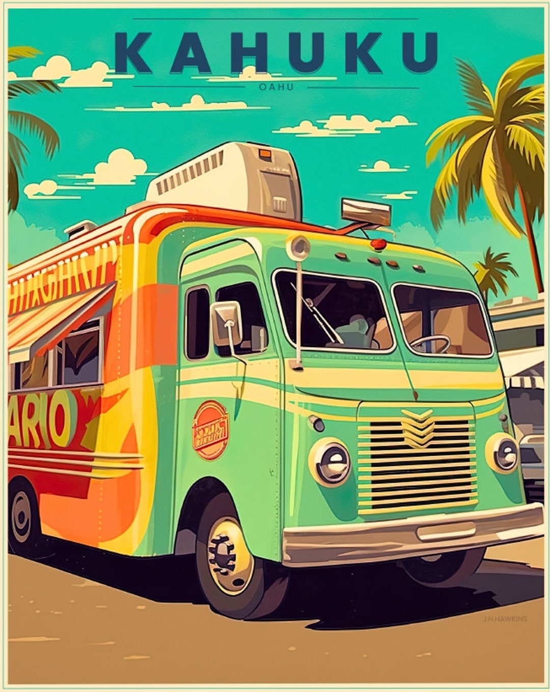 Limited Run Vintage Art Deco Travel Poster, Kahuku Oahu Hawaii Inspired ...