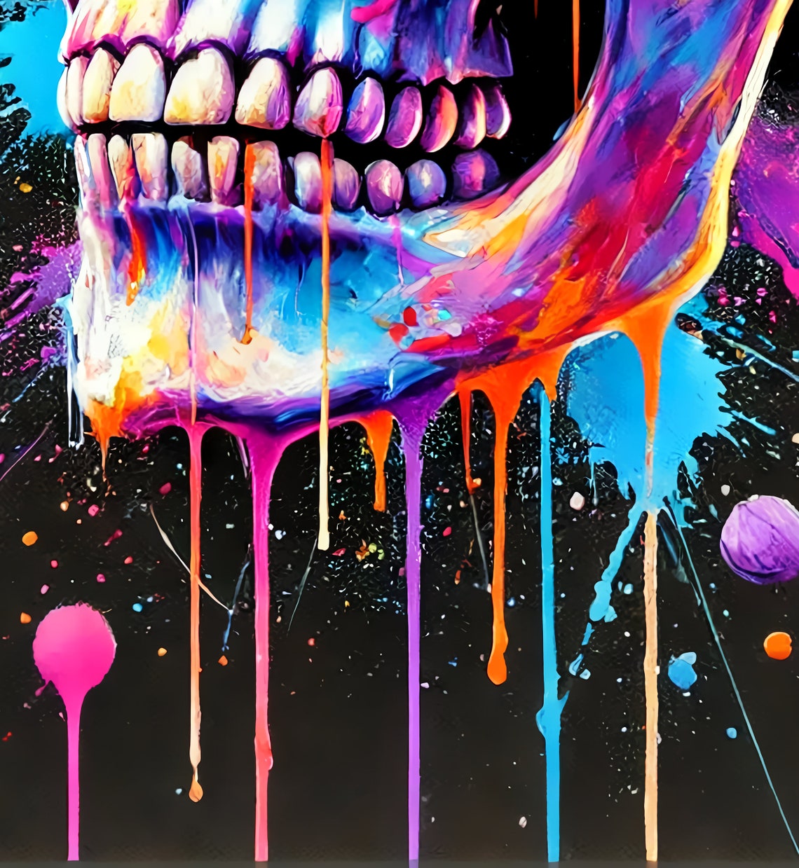 Vibrant Abstract Skull Art Colorful Neon Splatter Splash Painting ...