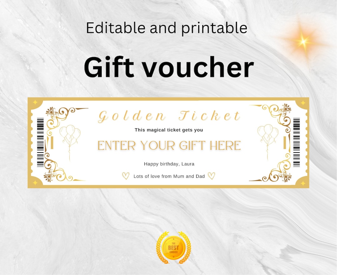 Editable Golden Ticket Gift Voucher Template | Birthday Gift Voucher ...