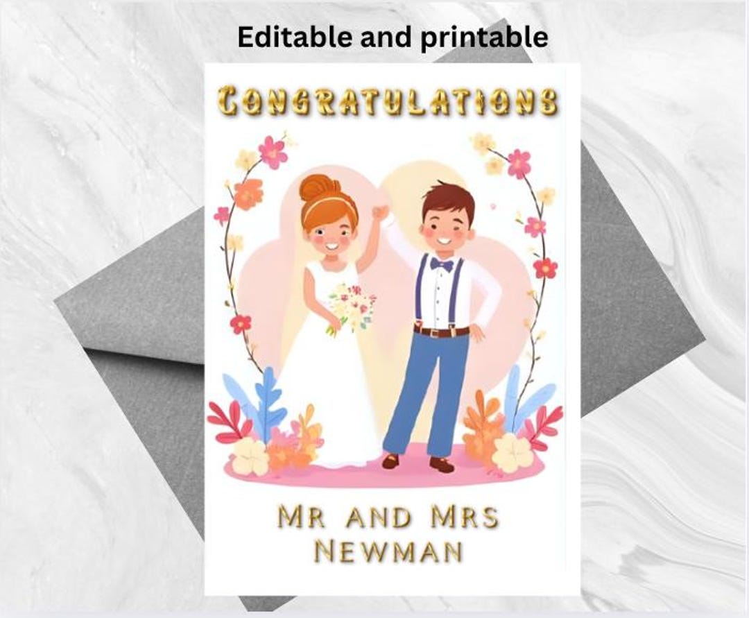 Editable Wedding Card Bride Groom | Congratulations Card | Instant ...
