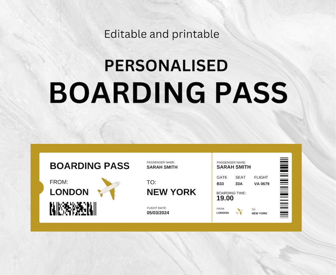 Bearbeitbare Bordkarte Vorlage | Paar Geschenk | Flugticket ...