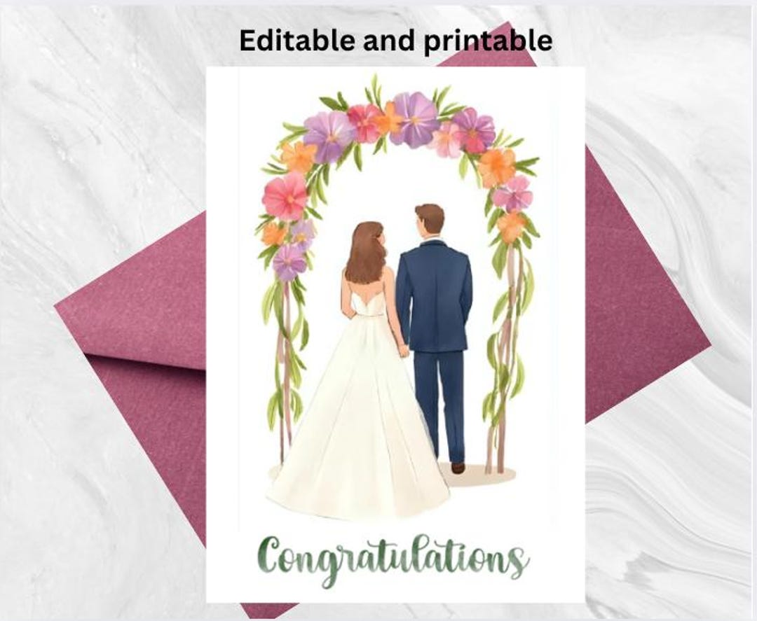 Editable Wedding Card Bride Groom | Watercolor Congrats Card | Instant ...