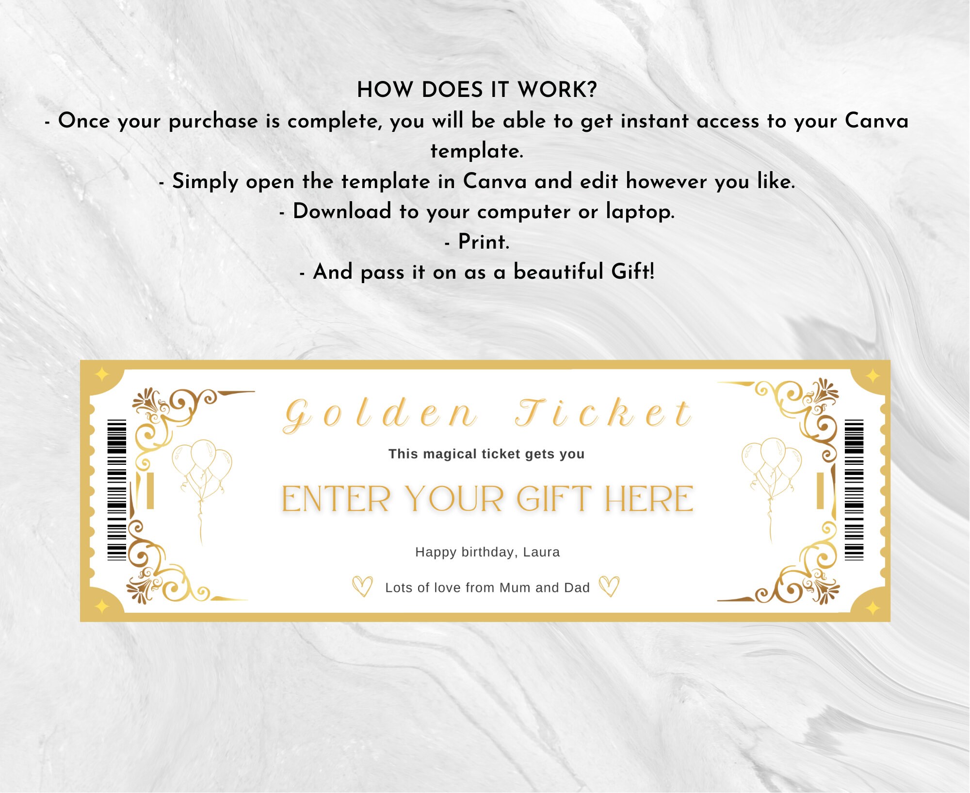 Editable Golden Ticket Gift Voucher Template | Birthday Gift Voucher ...