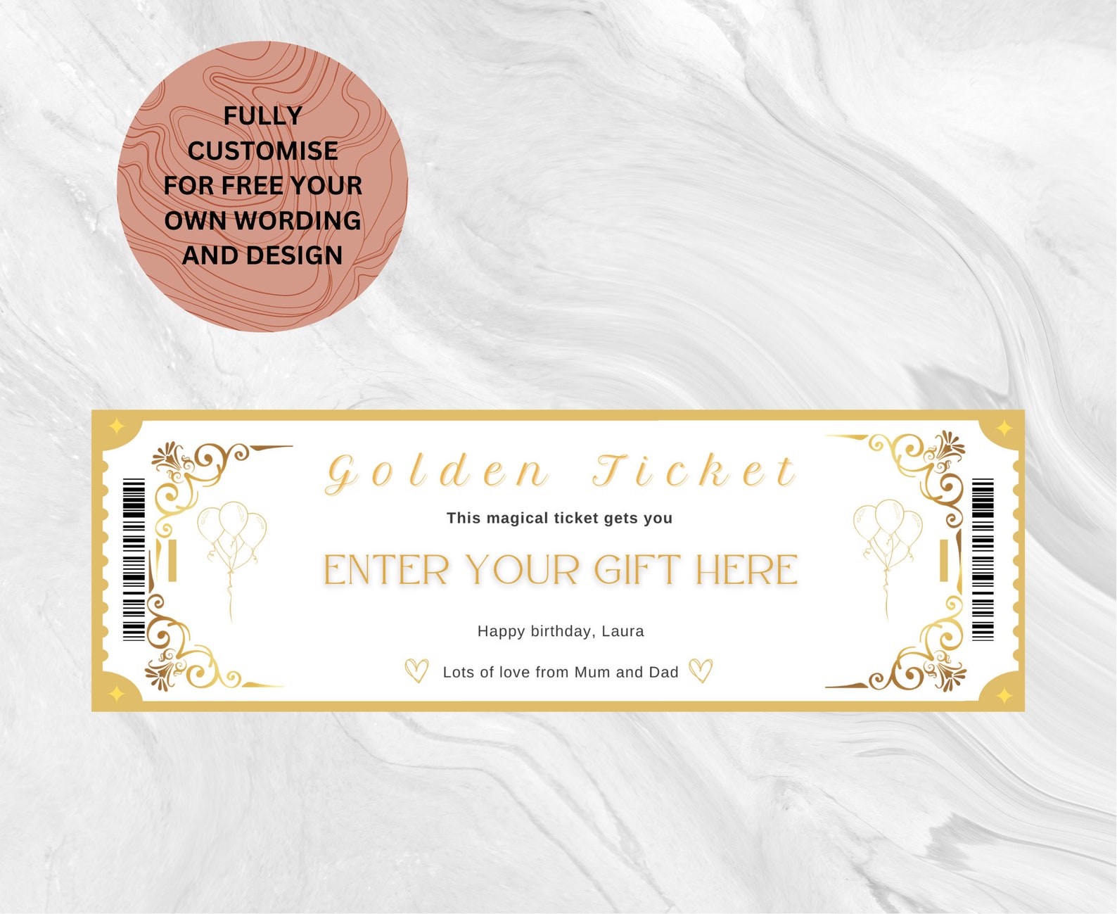 Editable Golden Ticket Gift Voucher Template | Birthday Gift Voucher ...
