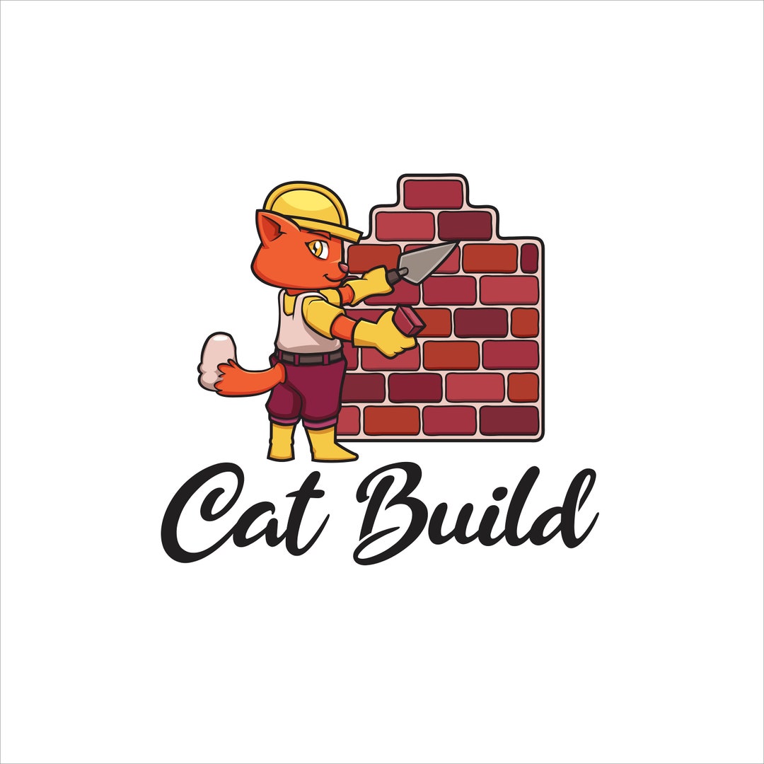 Cartoon Cat Construction Worker Logo, Engineer Mascot Logo,service Logo ...