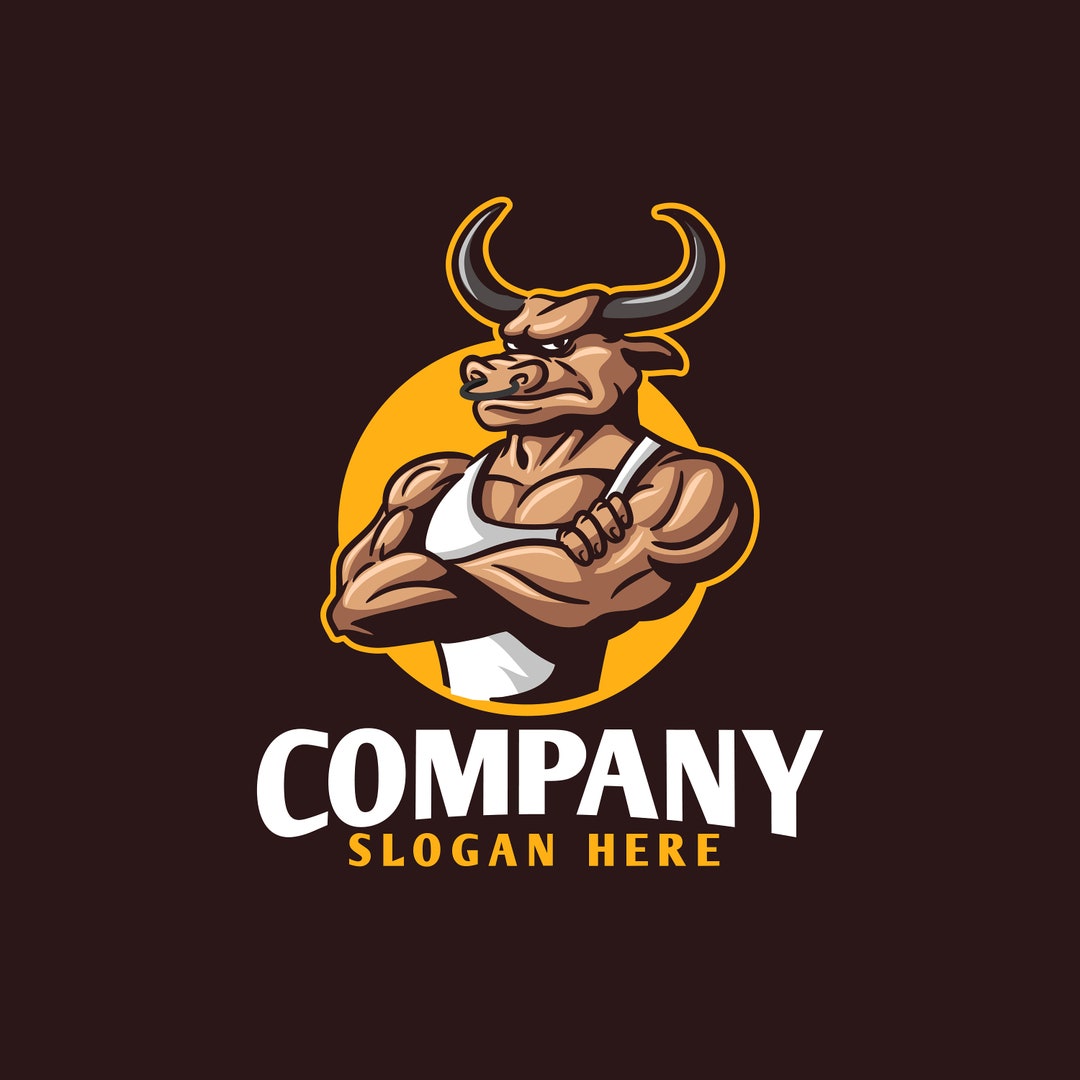 Muscle Bull Mascot Logo Fitness Gym Body Builder Mascot Cartoon Logo ...