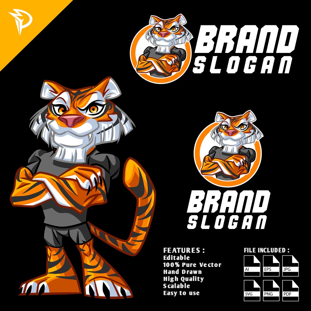 Cartoon Tiger Logo Design Tiger Branding Tiger Cartoon Logo - Etsy