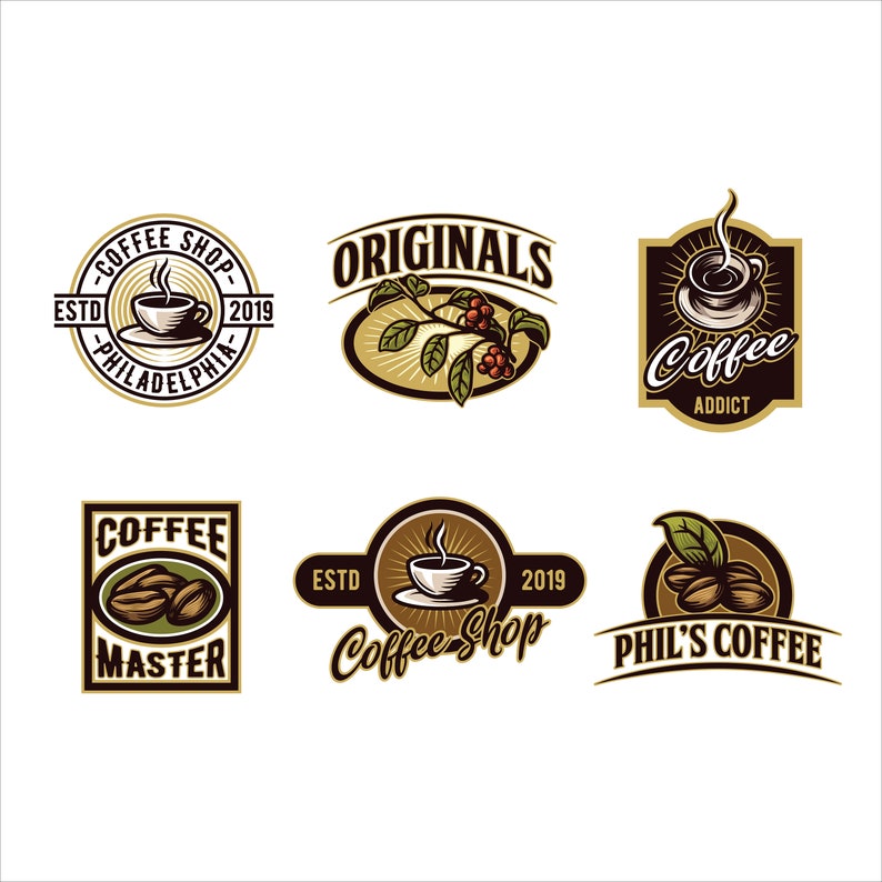 Coffee Shop Logo Bundle - Logo for Gift - Coffee Cup SVG - Illustrator ...