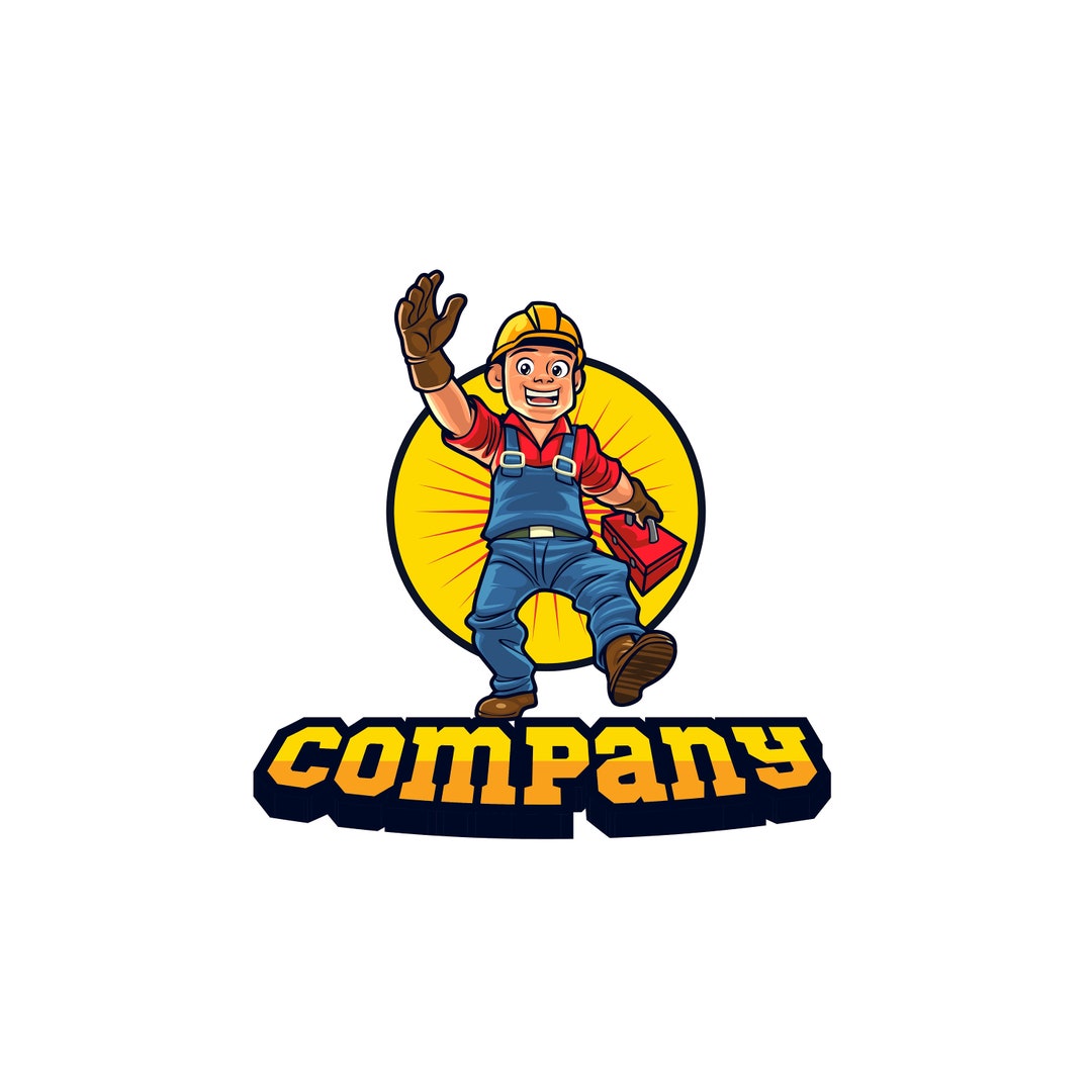 Cartoon Construction Worker Logo, Engineer Mascot Logo, Repairman ...