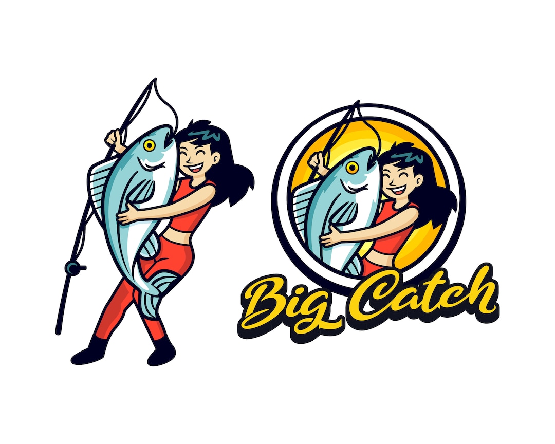 Female Angler Cartoon Mascot Logo, Restaurant Logo, Instant Download ...
