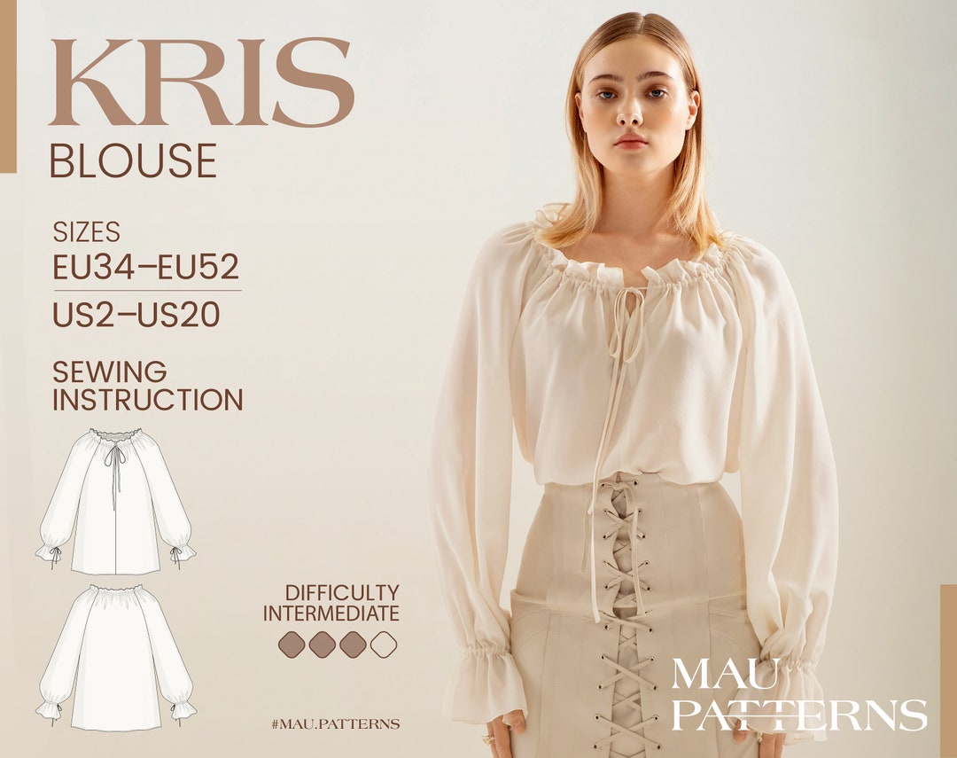 Vintage Style Blouse Pattern Digital Download, Fall and Summer Clothing ...