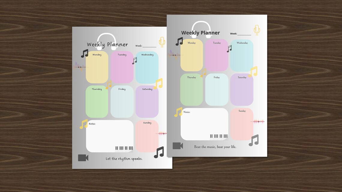 Printable Weekly Planner, Undated, Digital, 7 Days Musician Planner ...