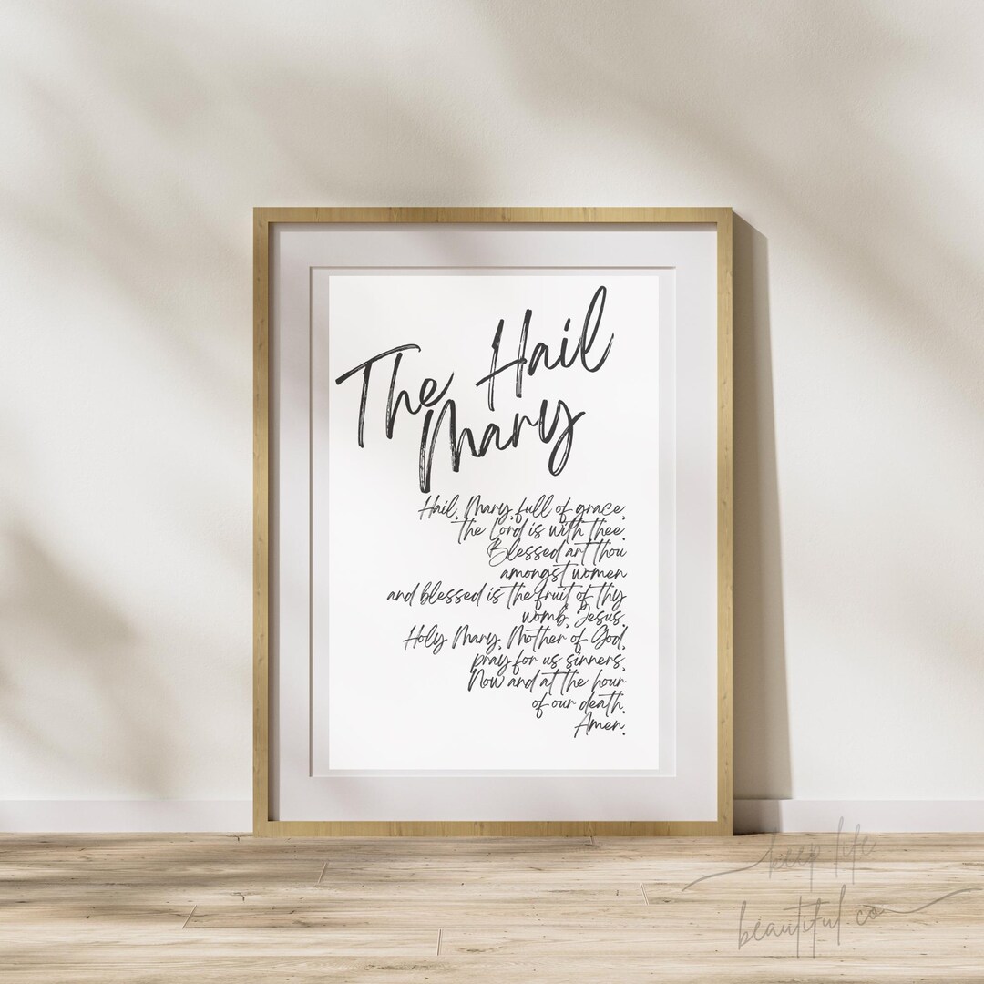 The Hail Mary Christian Typography Calligraphy Wall Art Christian ...