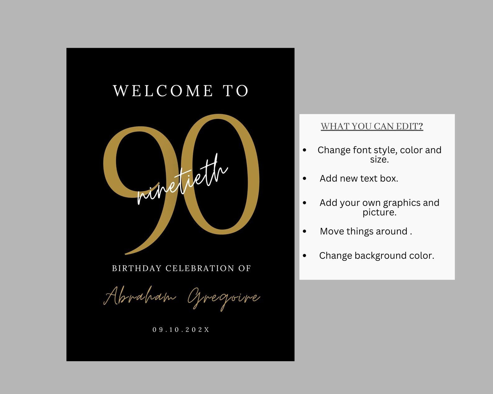 90th Birthday Welcome Sign for Men, Digital Download, Party Banner for ...