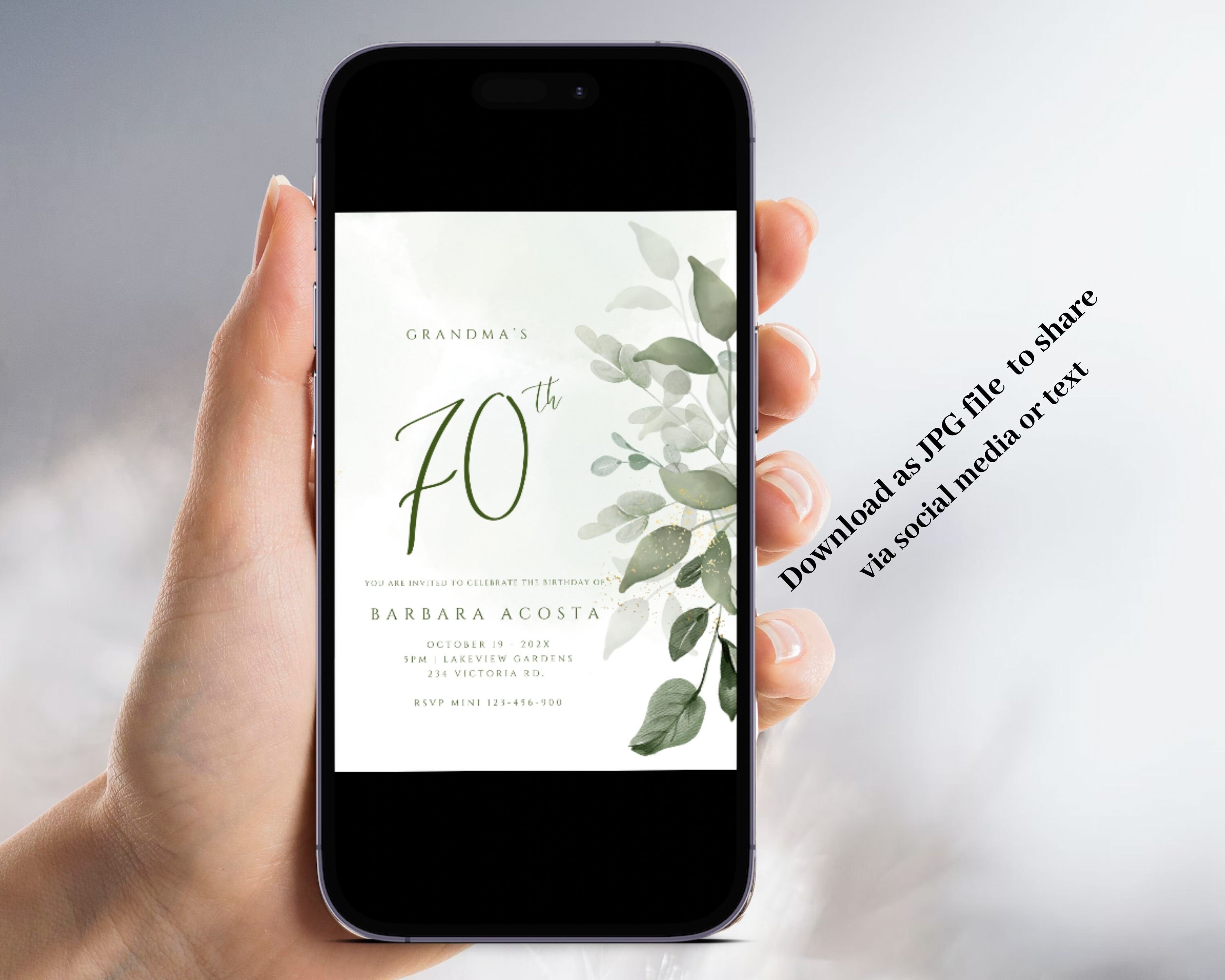 70th Birthday Invitation Template for Men or Women, Digital Greenery ...