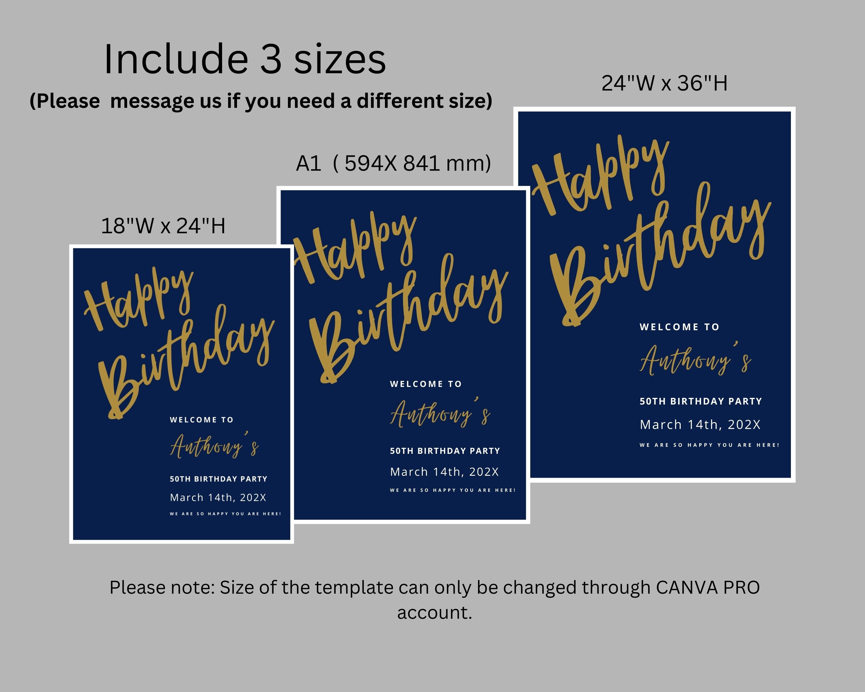 Happy Birthday Welcome Sign Template, Navy Blue 40th 50th 60th 80th or ...