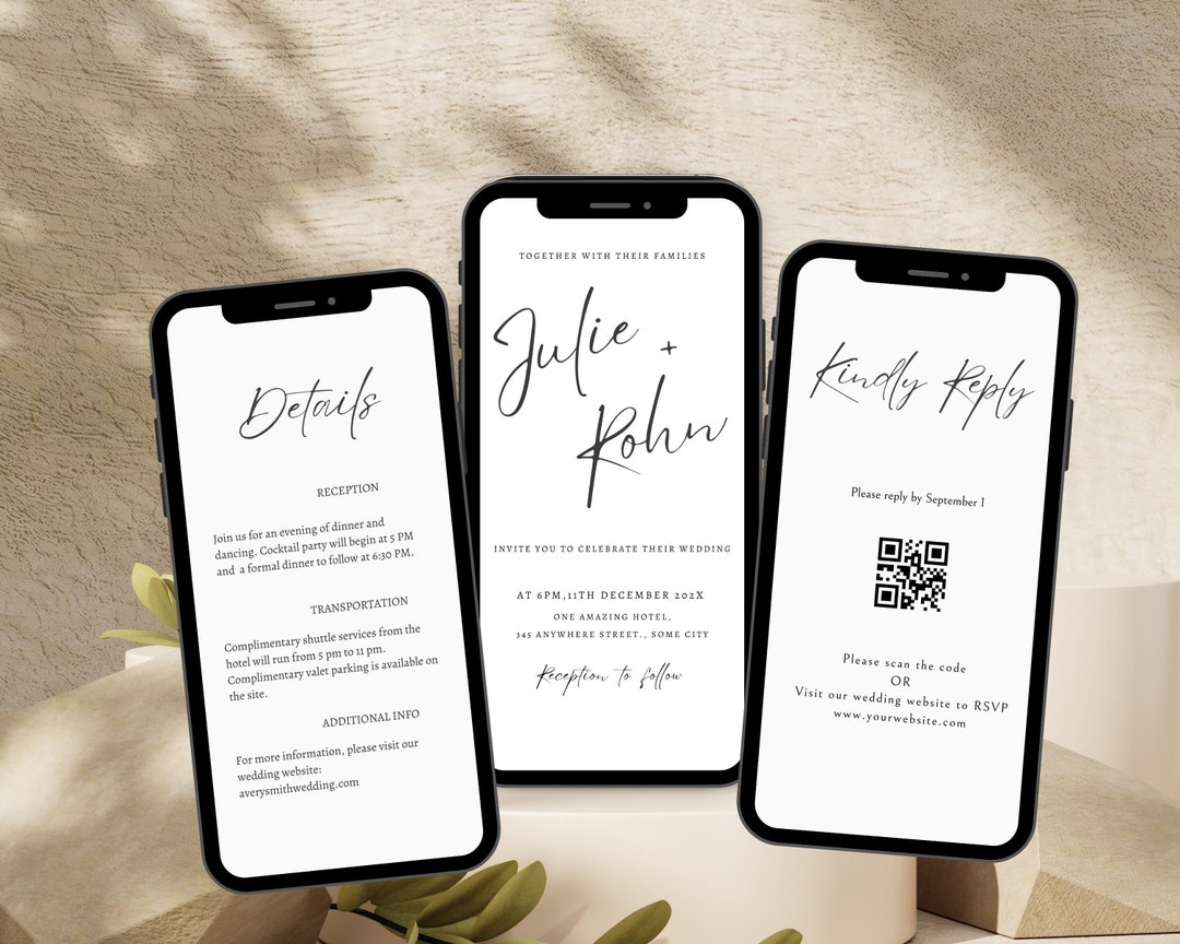 Electronic Wedding Invitation QR Code RSVP & Details Template Set ...