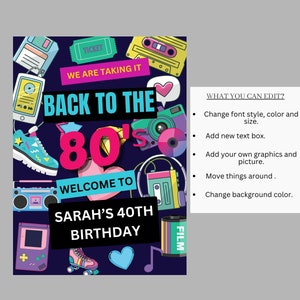 Editable 80s Party Welcome Sign, Back to the 80s, Throwback Party ...