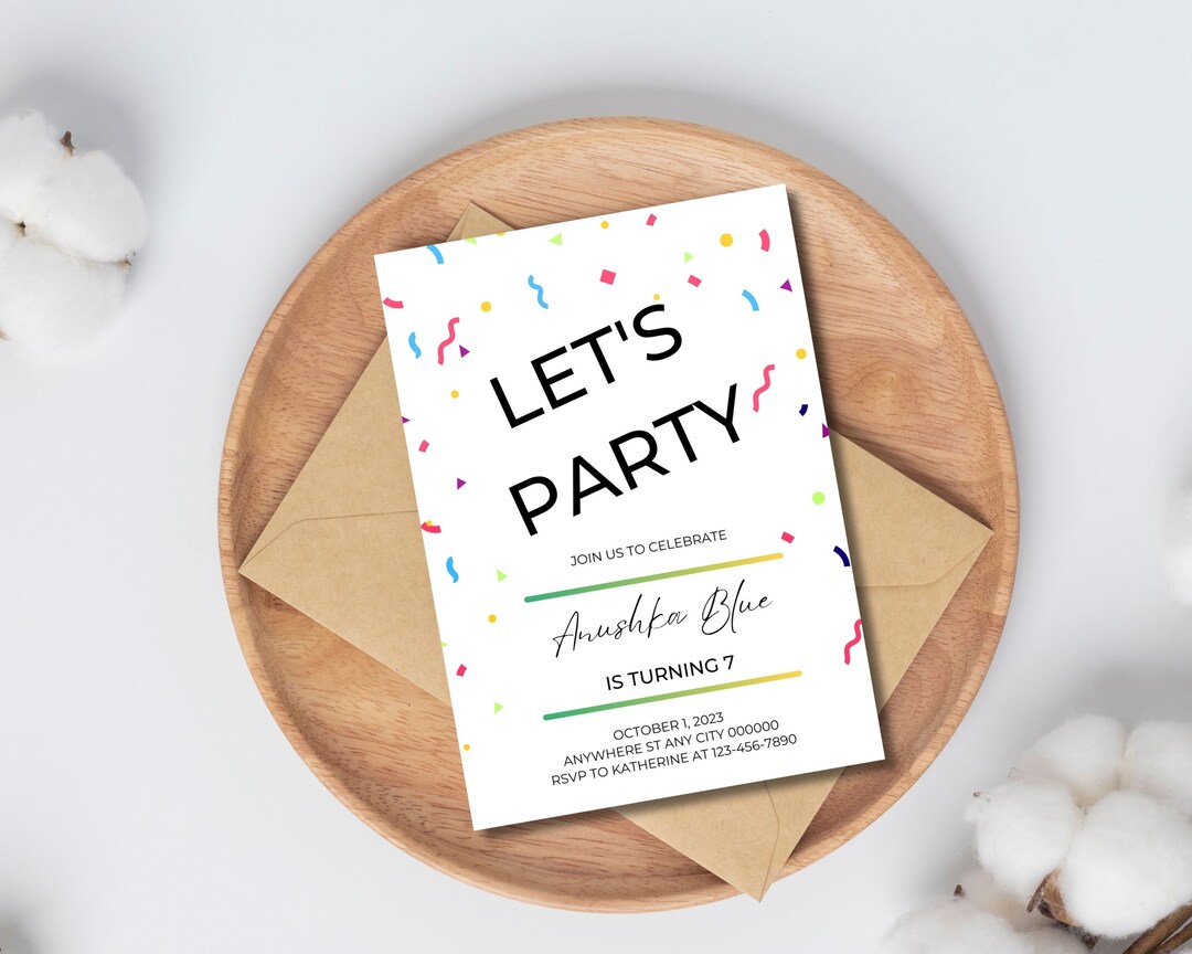 Simple Birthday Invitation Template for Kids or Teens, Sprinkle ...