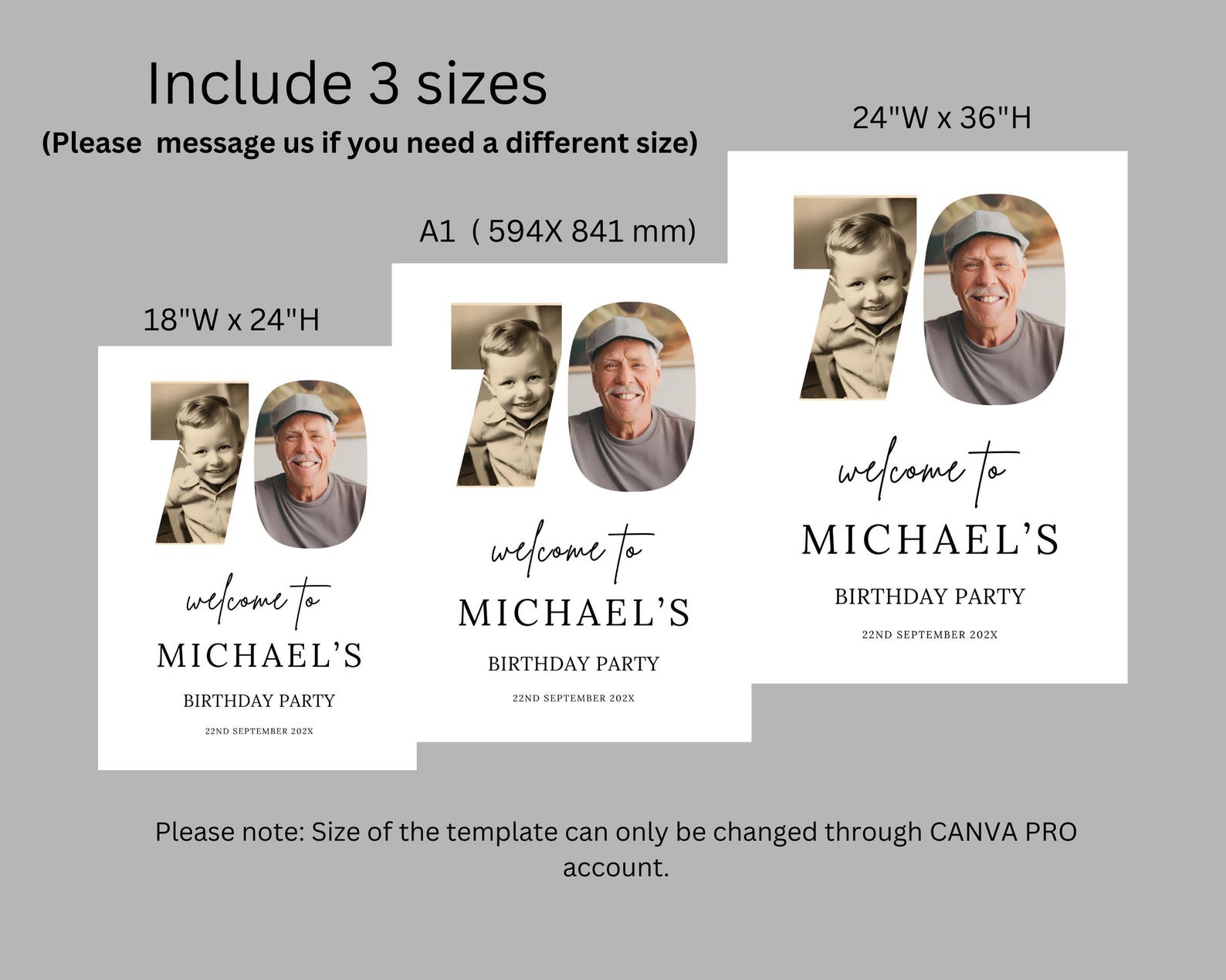 70th Birthday Sign, Photo Welcome Sign for Men or Women, Digital ...