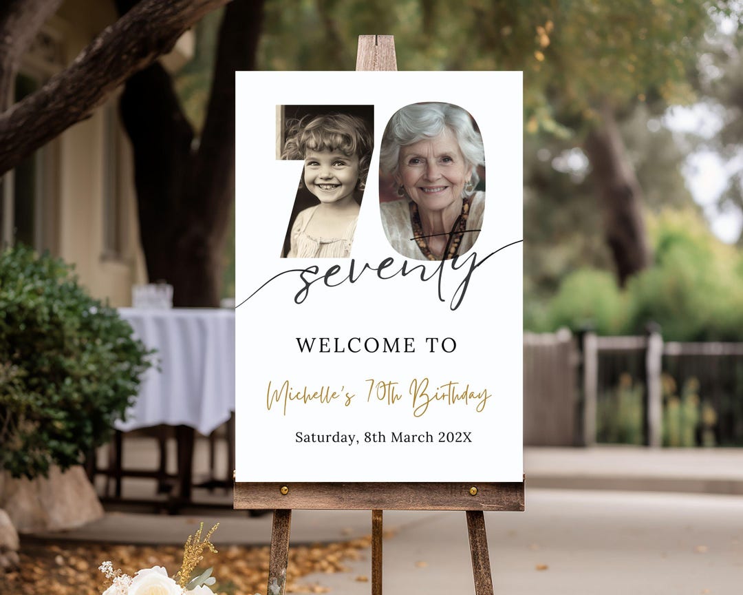 70th Birthday Photo Welcome Sign for Men or Women, Digital Download ...