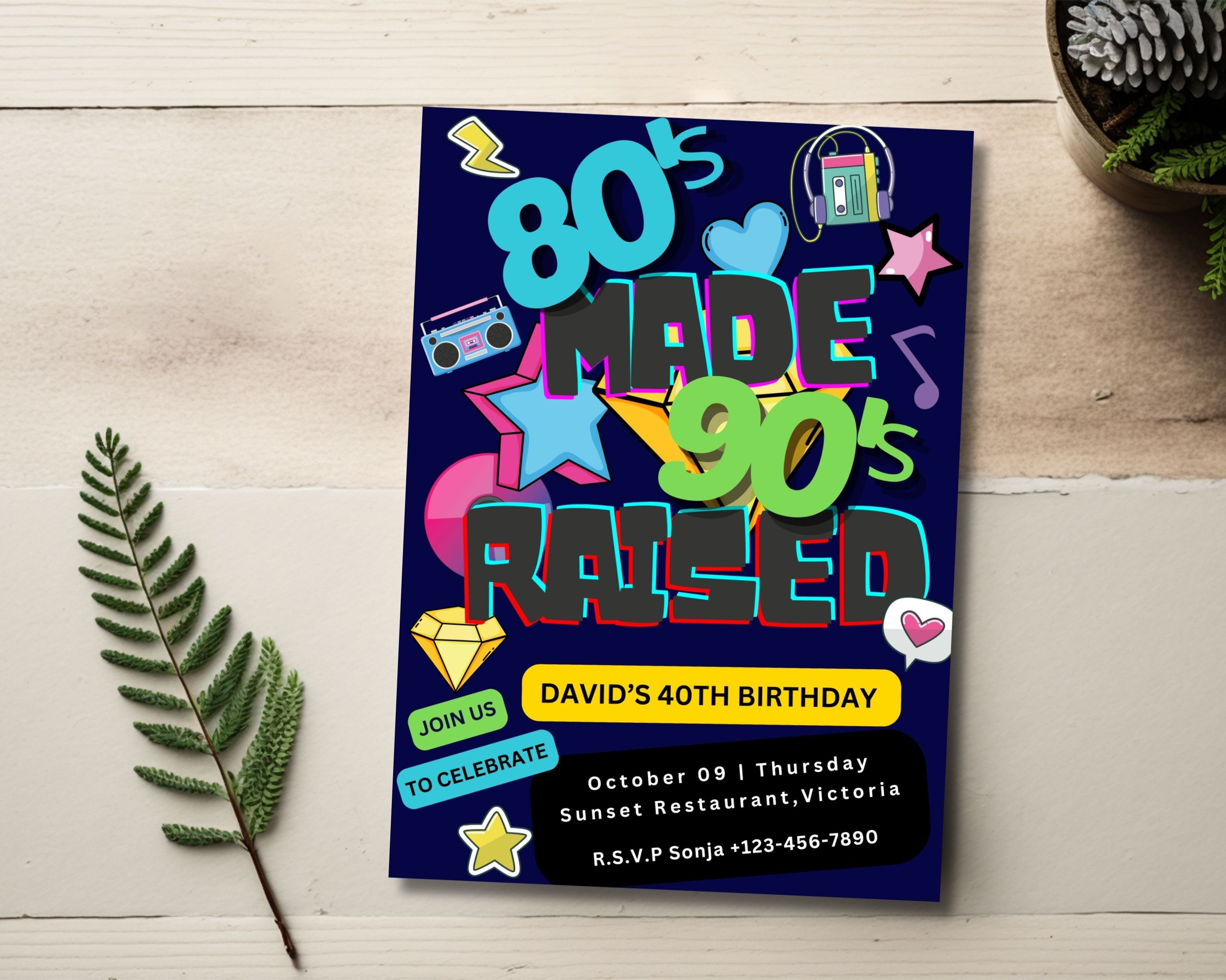 Editable 80's Party Invite, 80's Made 90's Raised Theme Invitation ...