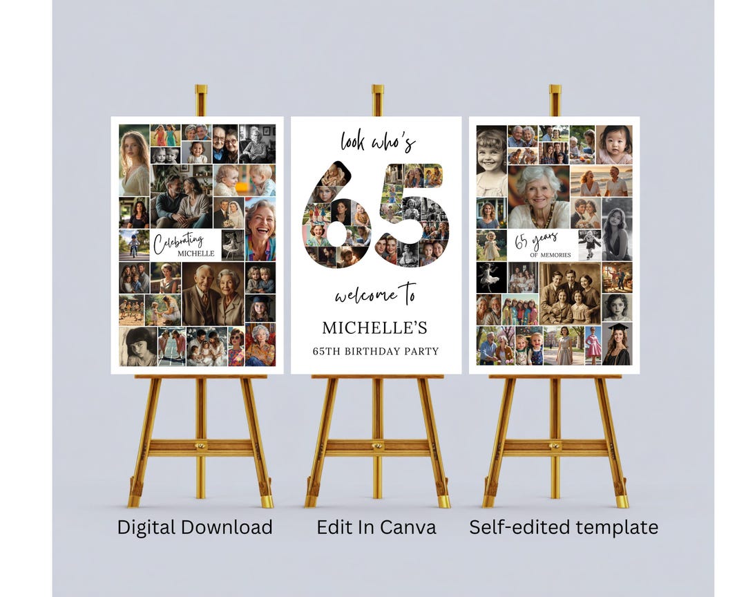 65th Birthday Welcome Sign Template, 65th Birthday Photo Collage Banner ...
