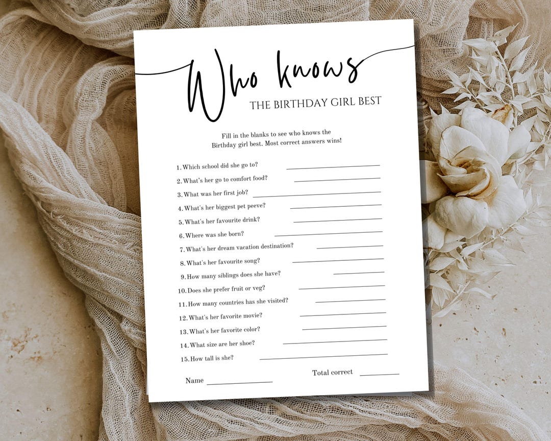 Who Knows the Birthday Girl Best Game Template | Editable Printable ...