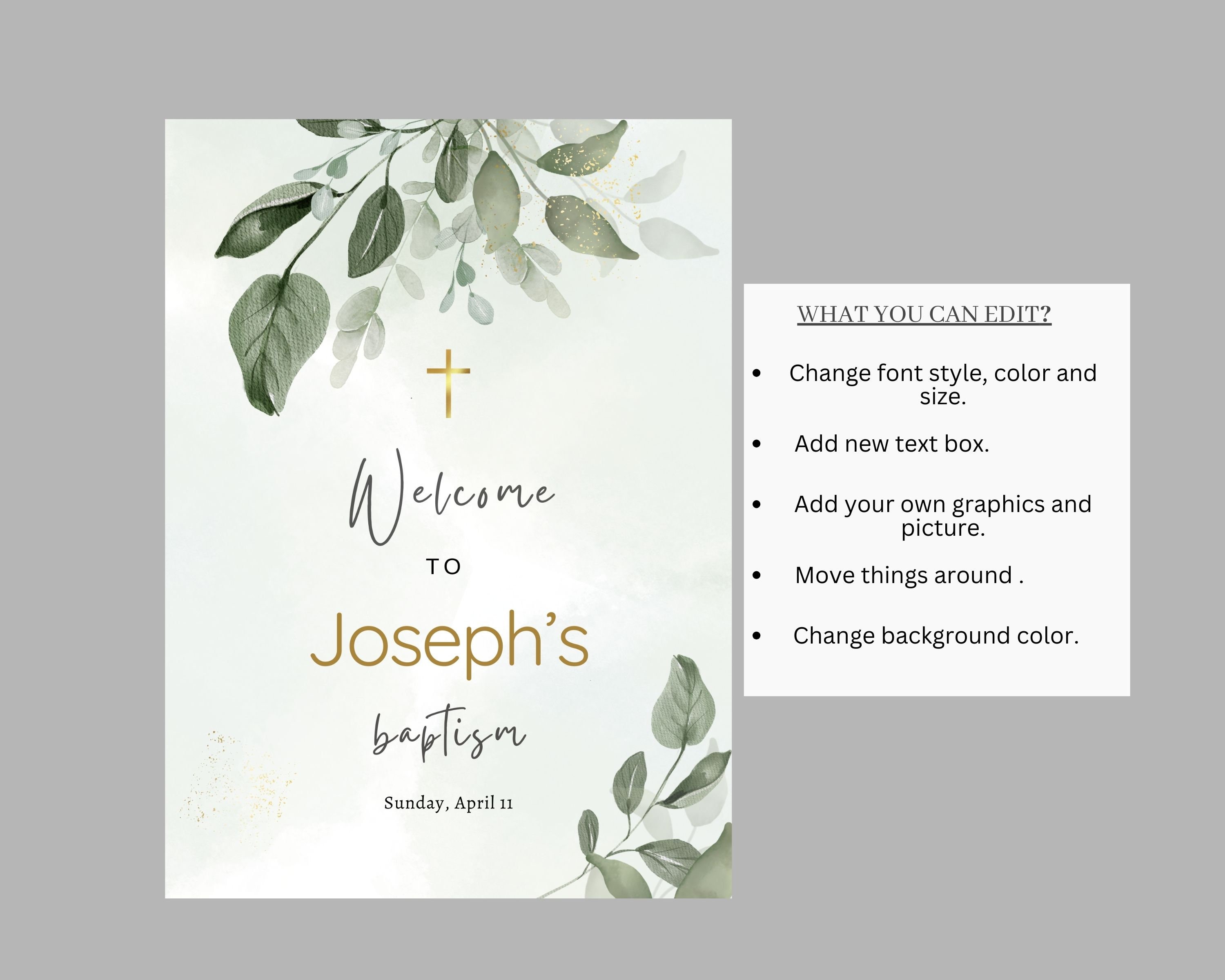 Baptism Welcome Sign for Boy or Girl, Green Eucalyptus Christening ...