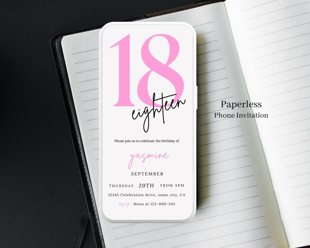 18th Birthday Invitation Girl Digital, Pink 18th Birthday Invite for ...