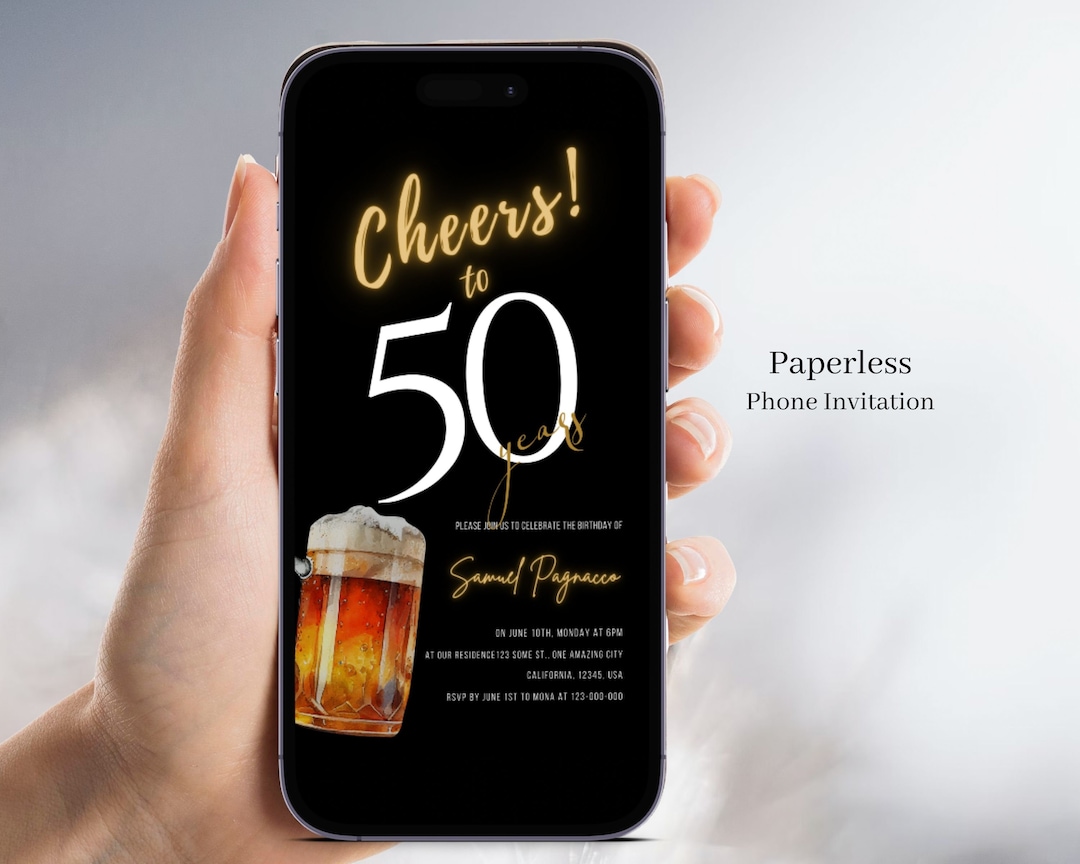 Electronic 50th Birthday Invitation for Men Digital Download, Cheers ...