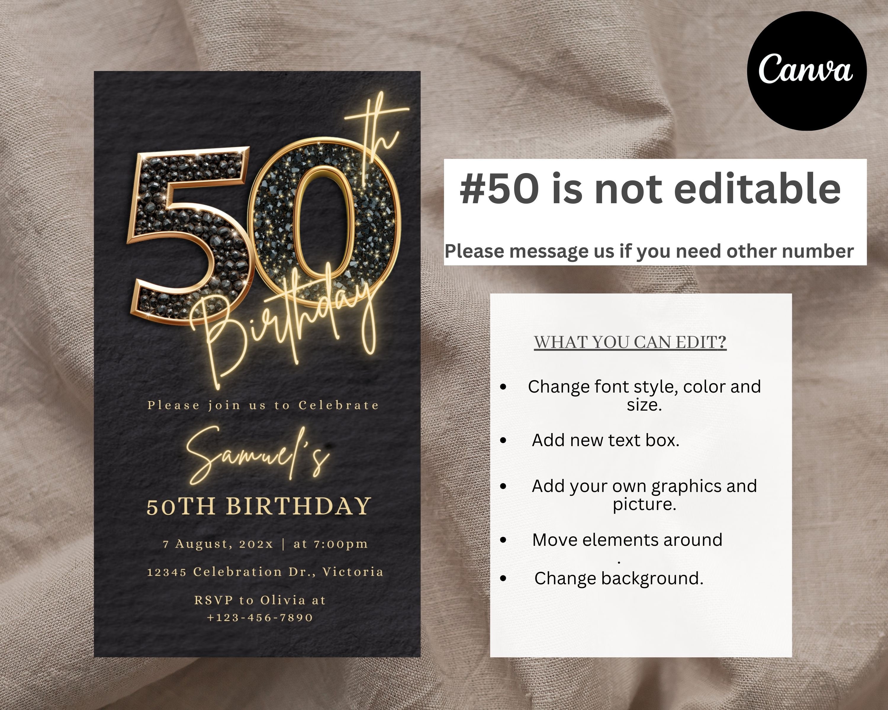 Electronic 50th Birthday Invitation for Men, Black and Gold 50th ...